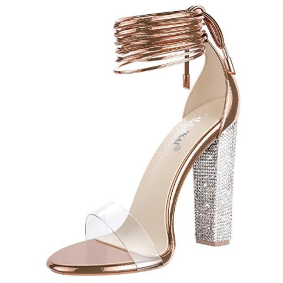 Shoes | Womens Gold High Heels Sandals With Rhinestone | Poshmark